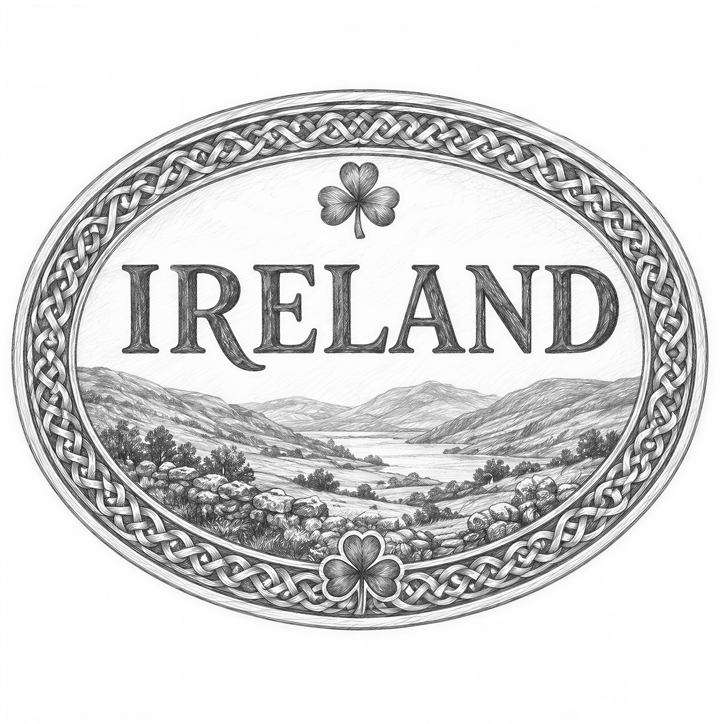 Ireland Celtic Shamrock Knotwork Landscape Pencil - Free PNG Download ...