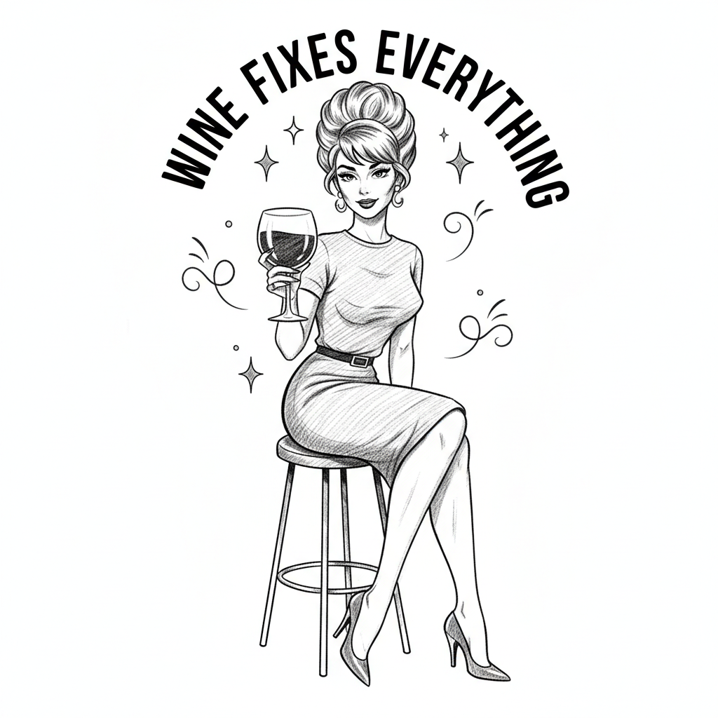 Create a vintage pinup woman from the 1960s in black and white, sitting ...