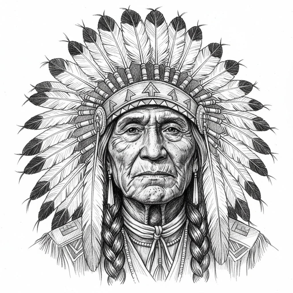 A dignified and powerful pencil portrait of a Native American elder ...