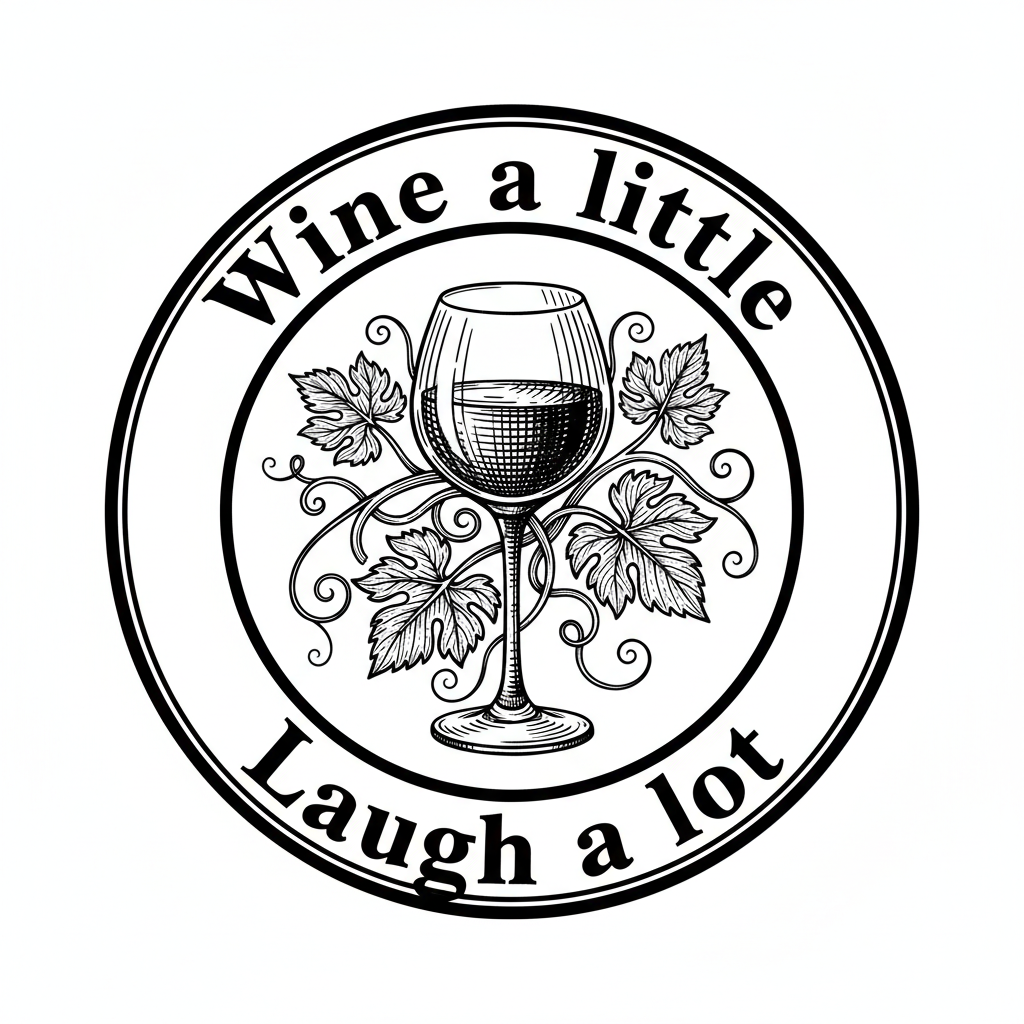 A 100mm circular area with “Wine a little” text at the top and “Laugh a ...